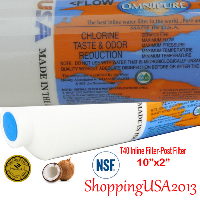 4 Pcs Omnipure T40 1/4" Post Coconut Inline Carbon Filter 10X2" RO ...