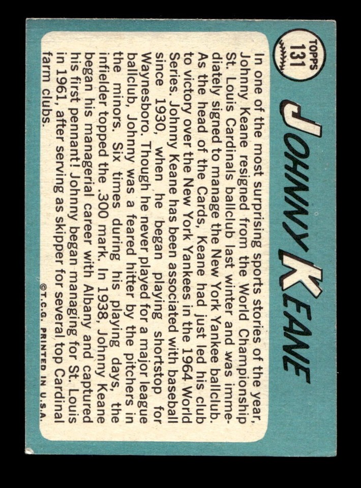 1965 Topps #131 Johnny Keane Yankees VG-EX+ *7w | eBay