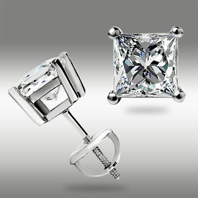 Lab-Created Princess Cut Solitaire Stud Earrings 925 Silver gold Plated ...