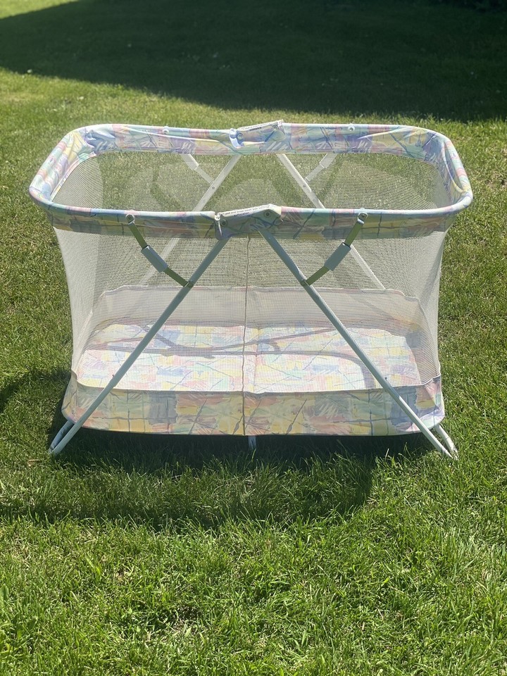 Vintage Pastel Baby Folding Mesh Playpen Play pen Playard | eBay