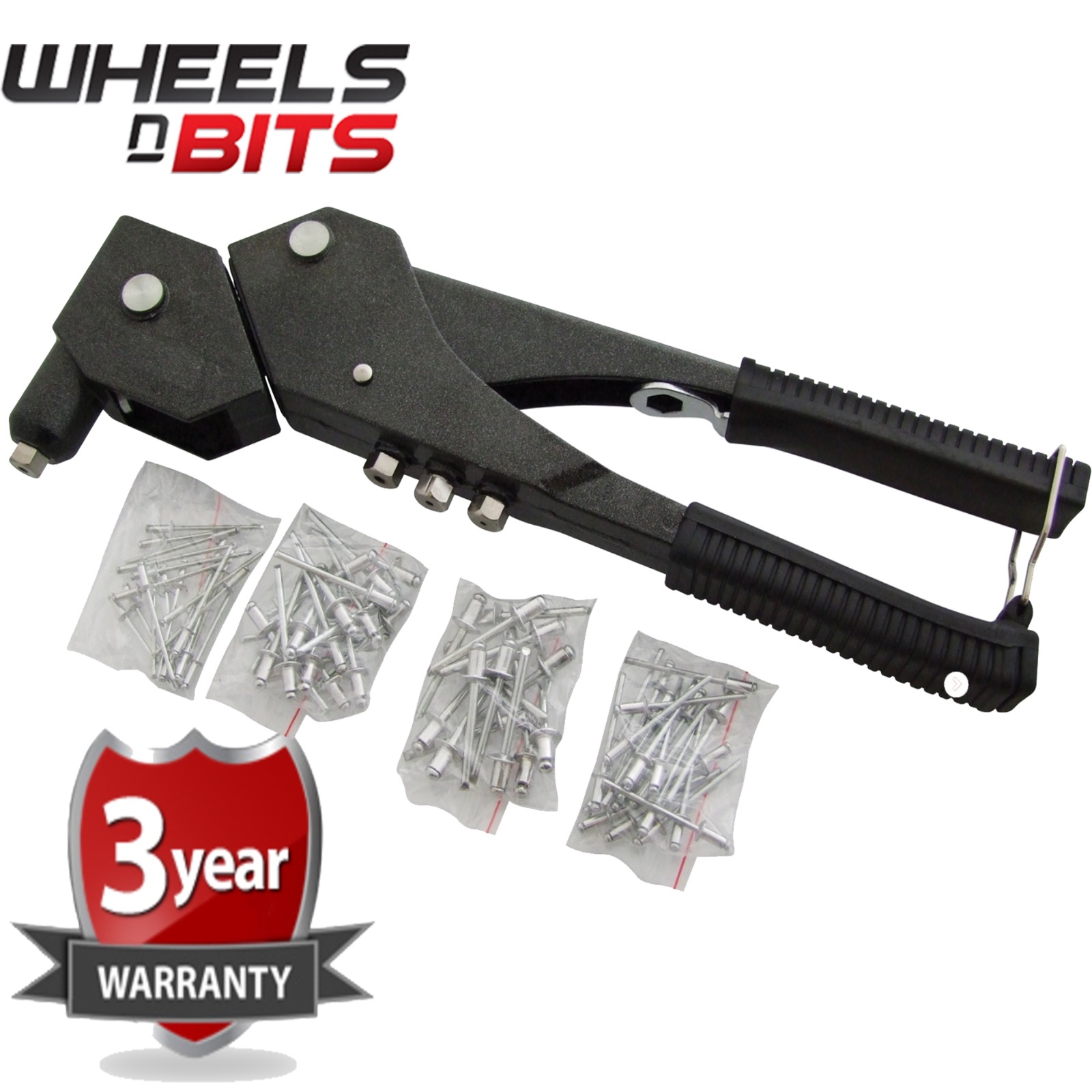 NEW Swivel Head Hand Pop Riveter 75 Assorted Rivets 4 Nozzle Heads die ...