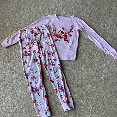 THE CHILDRENS PLACE GIRLS 6 PAJAMA SET, REINDEER, HEARTS, MORE ON PINK ...