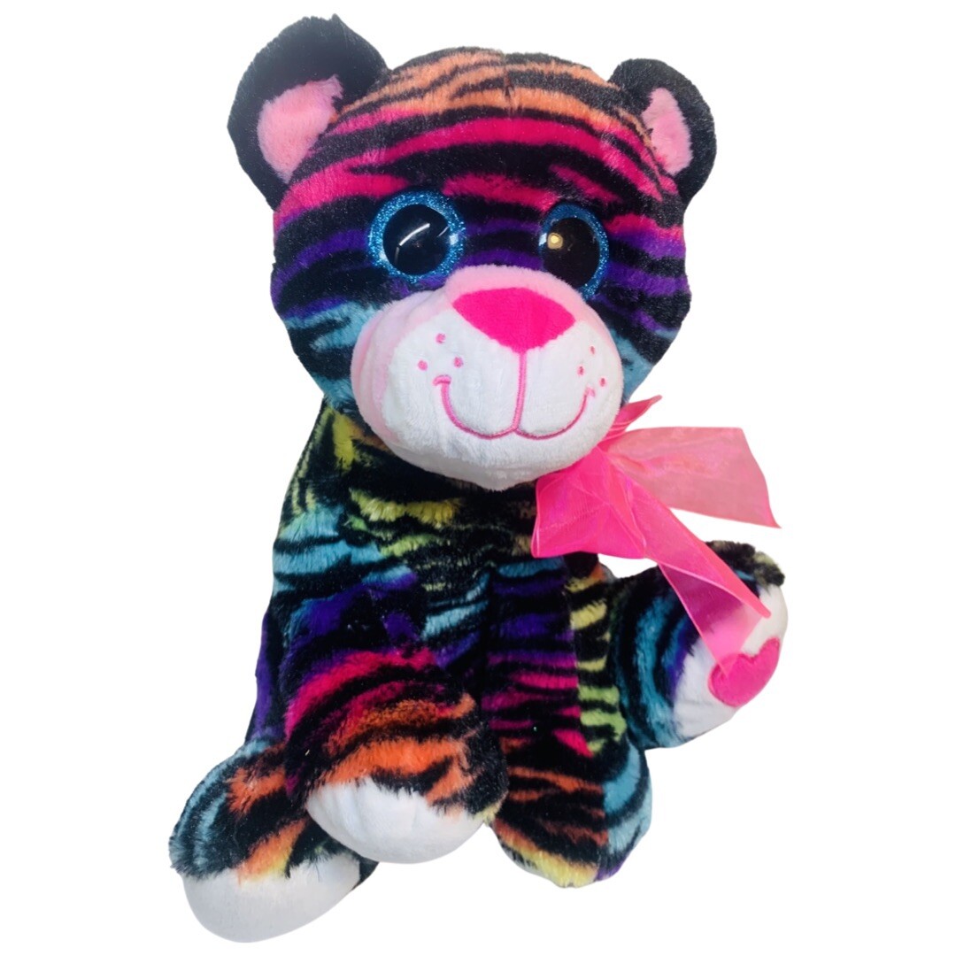 Hugfun Tiger Plush Multi Colored Stripes 11 Bright Blue Eyes for sale ...