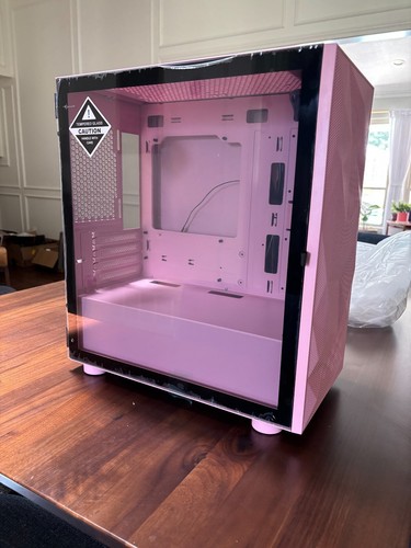 mATX Gaming PC Case - Pink Mesh Computer Case with Tempered Glass Panel ...