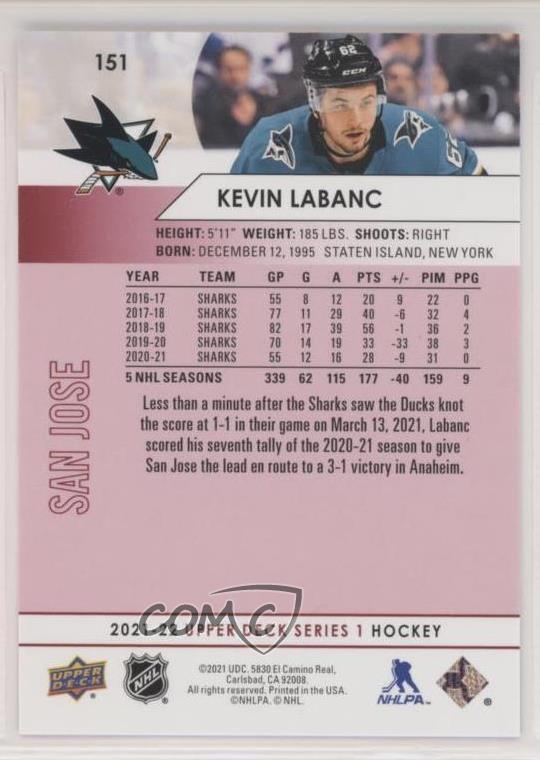 2021-22 Upper Deck Series 1 - Exclusives #151 Kevin Labanc, Kevin ...