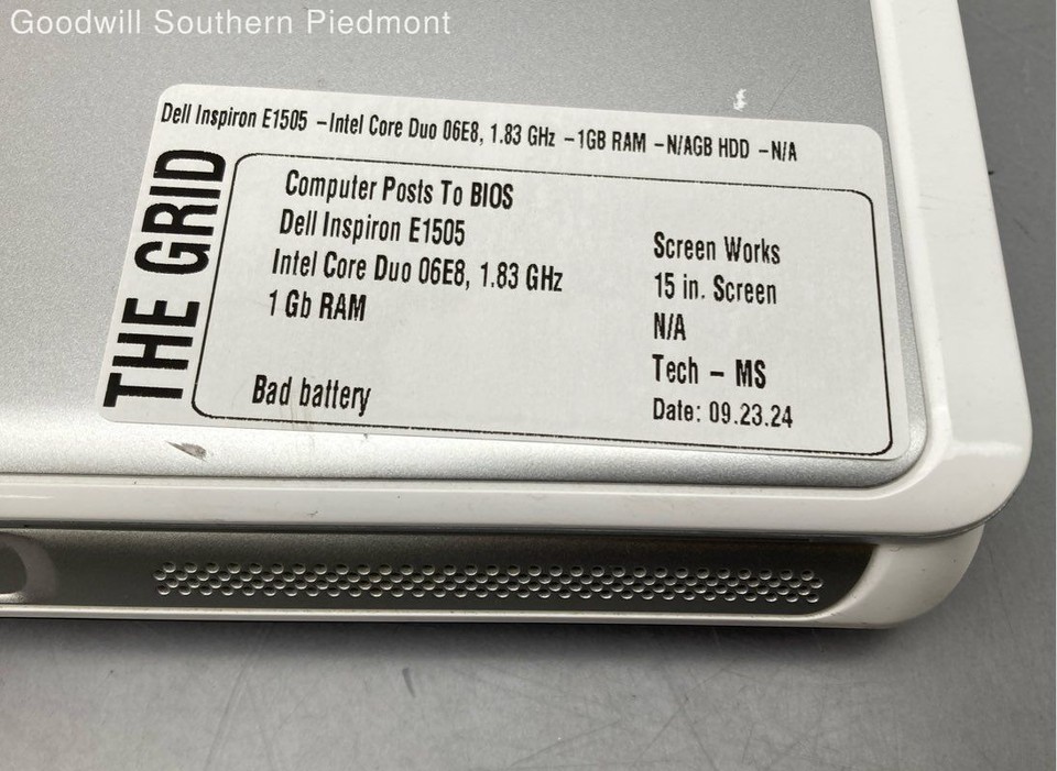 Dell Inspiron E1505 Intel Core Duo 1.83GHz 1GB RAM No HDD Bad Battery ...