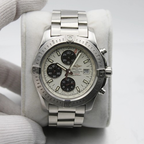 Breitling Colt Steel Chronograph White Sticks Dial Mens Watch A1338811 ...