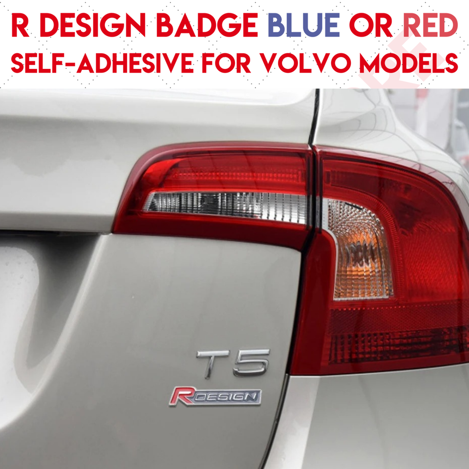 R DESIGN BADGE RED OR BLUE SELF-ADHESIVE FITS VOLVO XC60 V70 S60 V40 ...