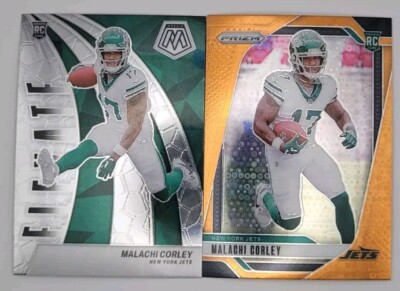 Malachi Corley 2 Card Rookie Lot Orange Disco Prizm & Mosaic NY JETS RC ...