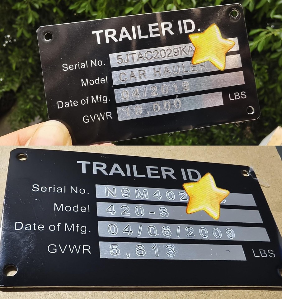 Trailer VIN ID Plate Data TAG Blank Model Identification VIN Serial ...