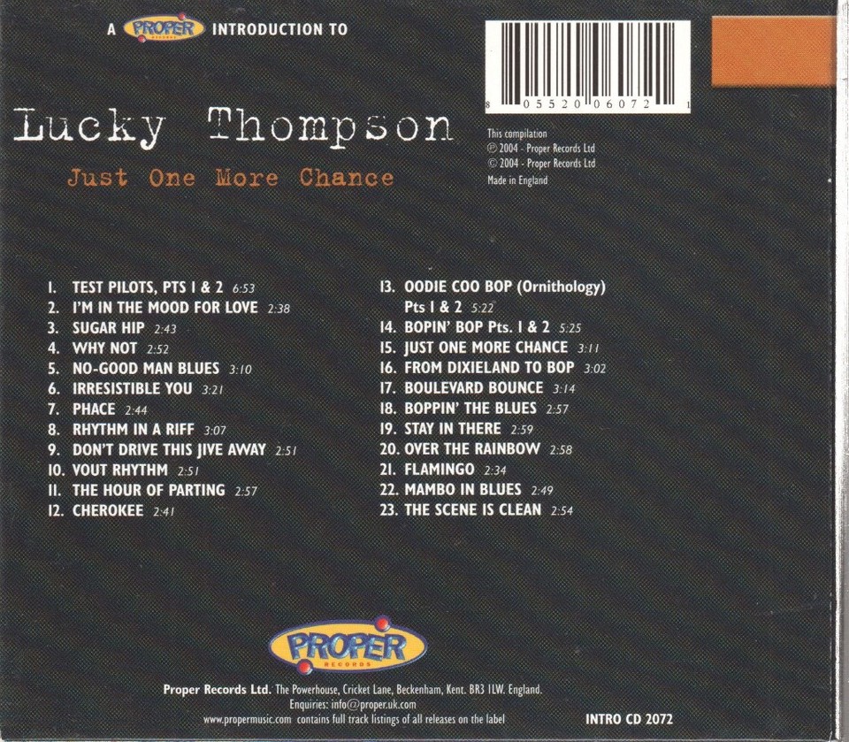 Lucky Thompson Just One More Chance CD UK Proper (2) 2004 Con Libretto ...