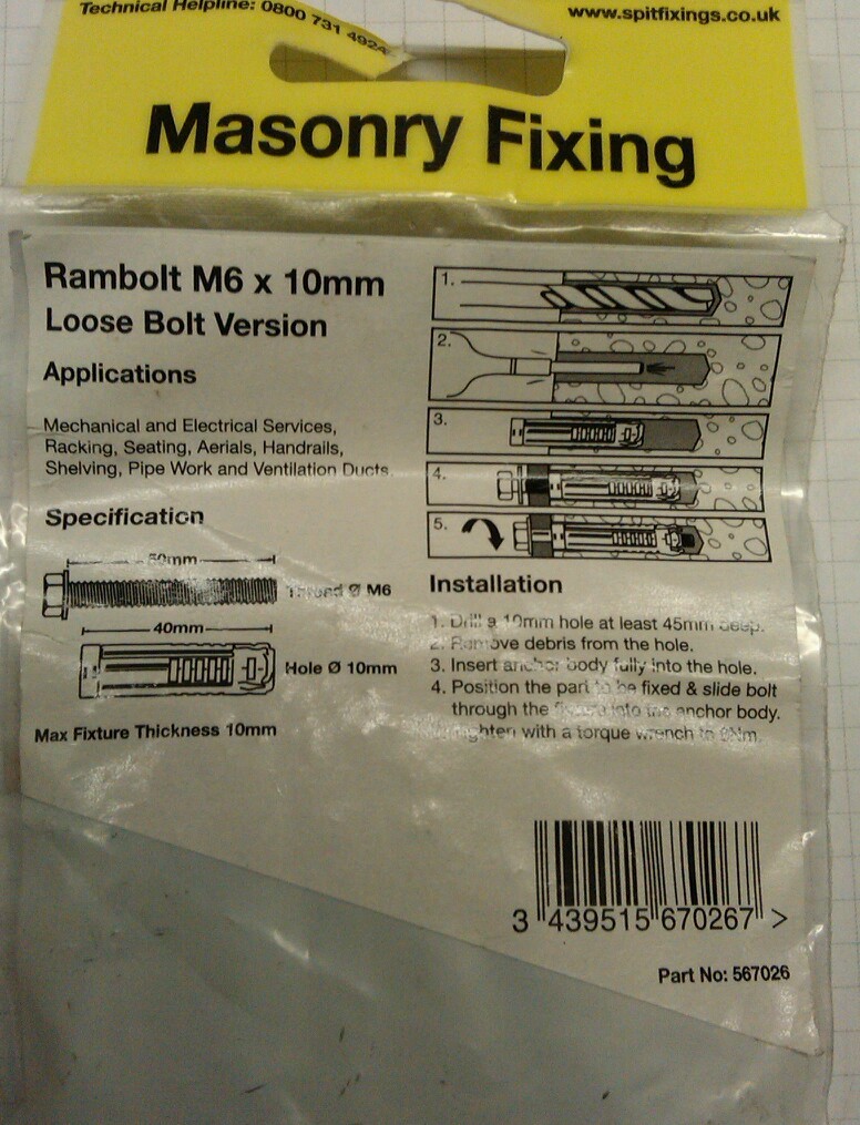 M6 x 10mm Shield Anchors, Spit rambolt loose bolt . pack of 6. FREE ...
