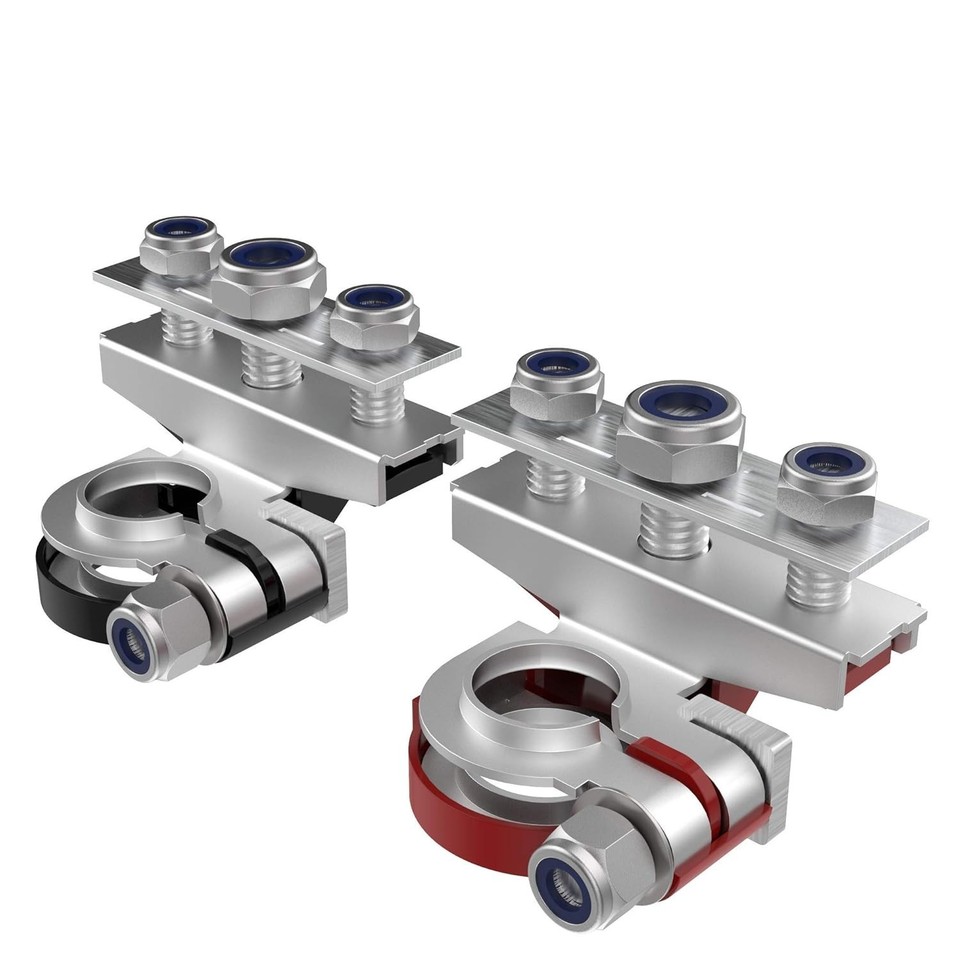 Red & Black 3-Way 12V Battery Terminal Clamp Set - Easy Tool-Free ...