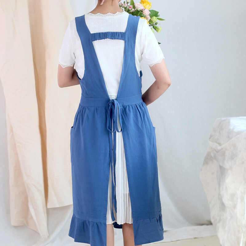 Women Ruffle Cotton Apron with Pockets Cooking Chef Kitchen Florist ...