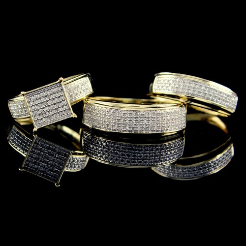 1/3Ct Diamond 3-Set Bridal Weddg Band Bride Groom Set in 14K Yellow ...