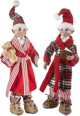 Raz Imports Christmas Ready for Bed Elf Posable 16" Elves Set Dolls ...