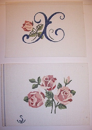 CHOOSE 1 : ASSORTED SCRIPT INITIAL LETTER WITH PINK ROSES NEEDLEPOINT ...