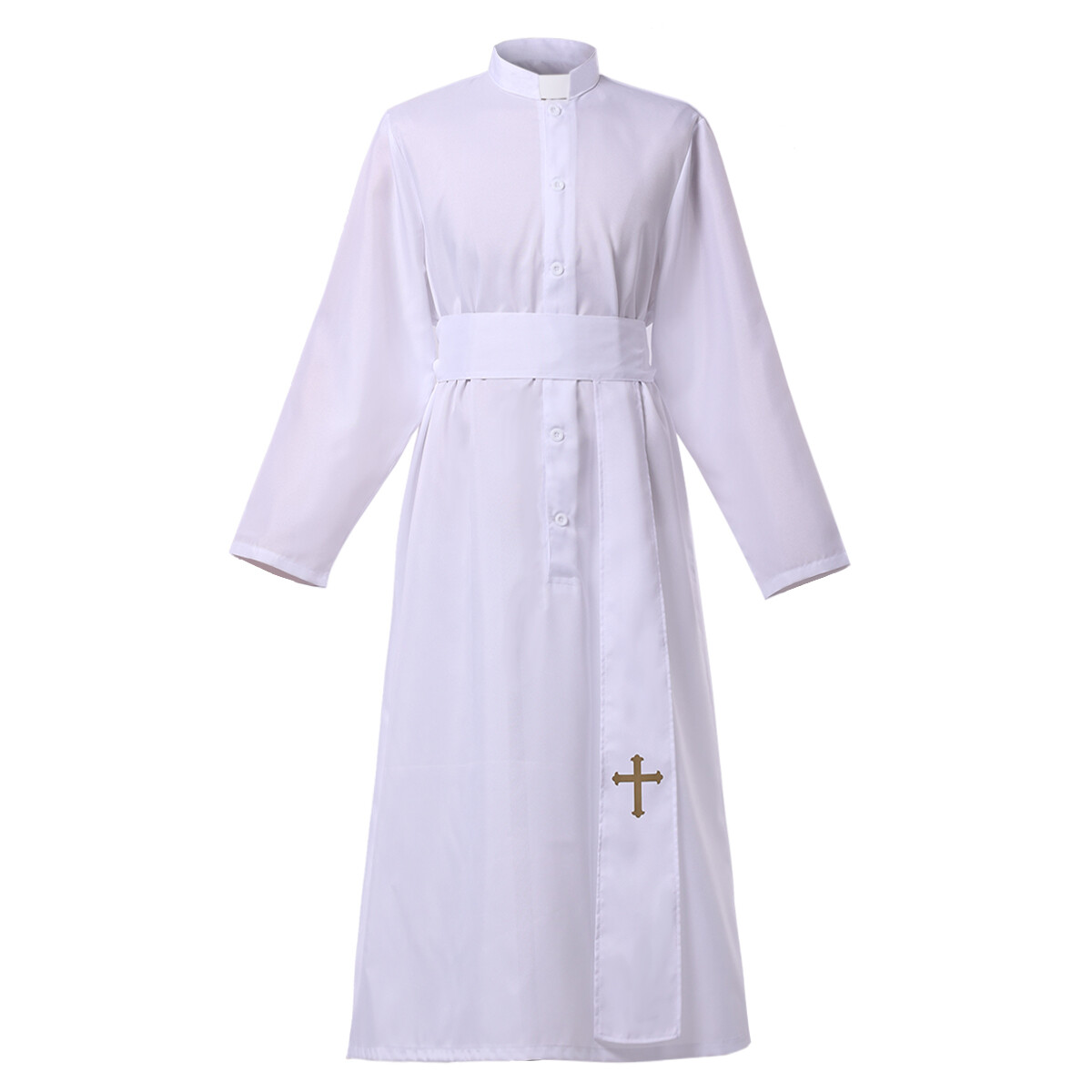Minister Man Cassock Robe With Tab Collar Belt Priest Church Costume ...