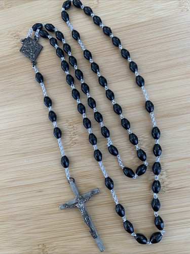 Vintage Knights Of Columbus Rosary Black Beads 21” KofC Virgin Mary ...