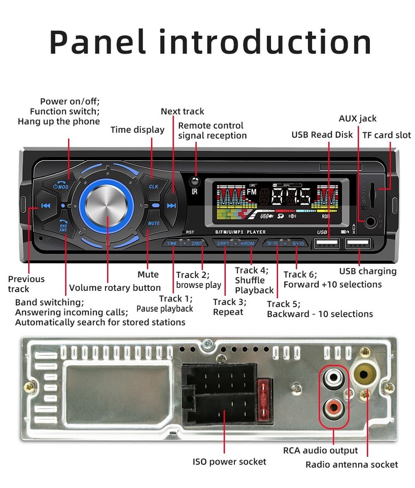 Single DIN Car Stereo Radio FM Retro MP3 Player Bluetooth USB AUX In ...