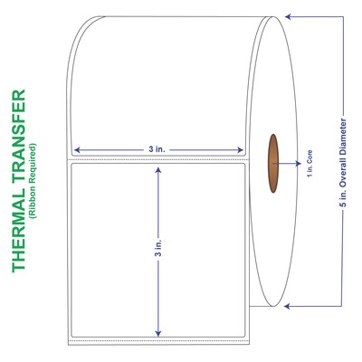 3" x 3" General Use Labels, w/ Perf Thermal Transfer Labels, Perforated ...