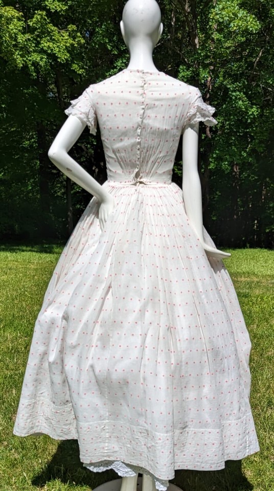 CIVIL WAR ERA SHEER PINK SWISS DOT MUSLIN SUMMER DRESS W CAP SLEEVES | eBay