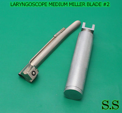 LARYNGOSCOPE MEDIUM+SMALL HANDLE+MILLER BLADE #2 INTUBATION ANESTHESIA ...