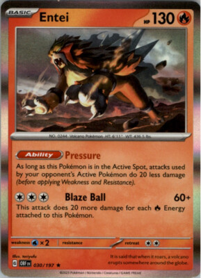 Pokemon Scarlet & Violet Obsidian Flames Entei Holo Rare 30/197 English ...