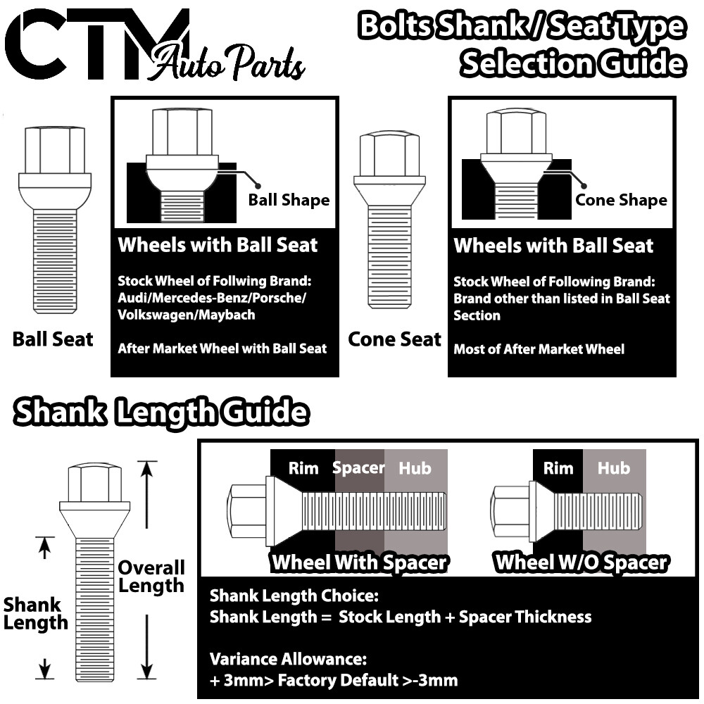 20x Chrome 12x1.25 Wheel Lug Bolt 28mm Shank Fit Cherokee Compass ...