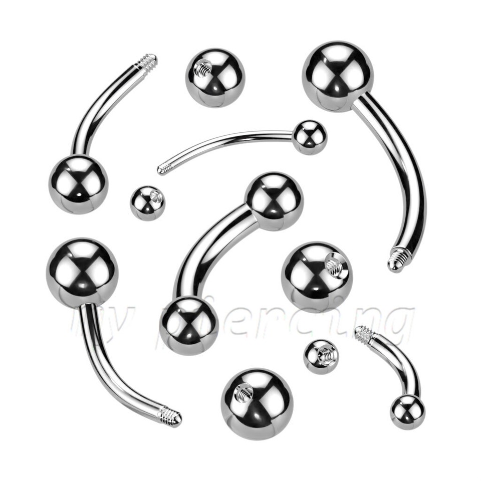 12G 10G 316L Surgical Steel Curved Barbell with Ball End 3/8" 7/16" 1/2 ...