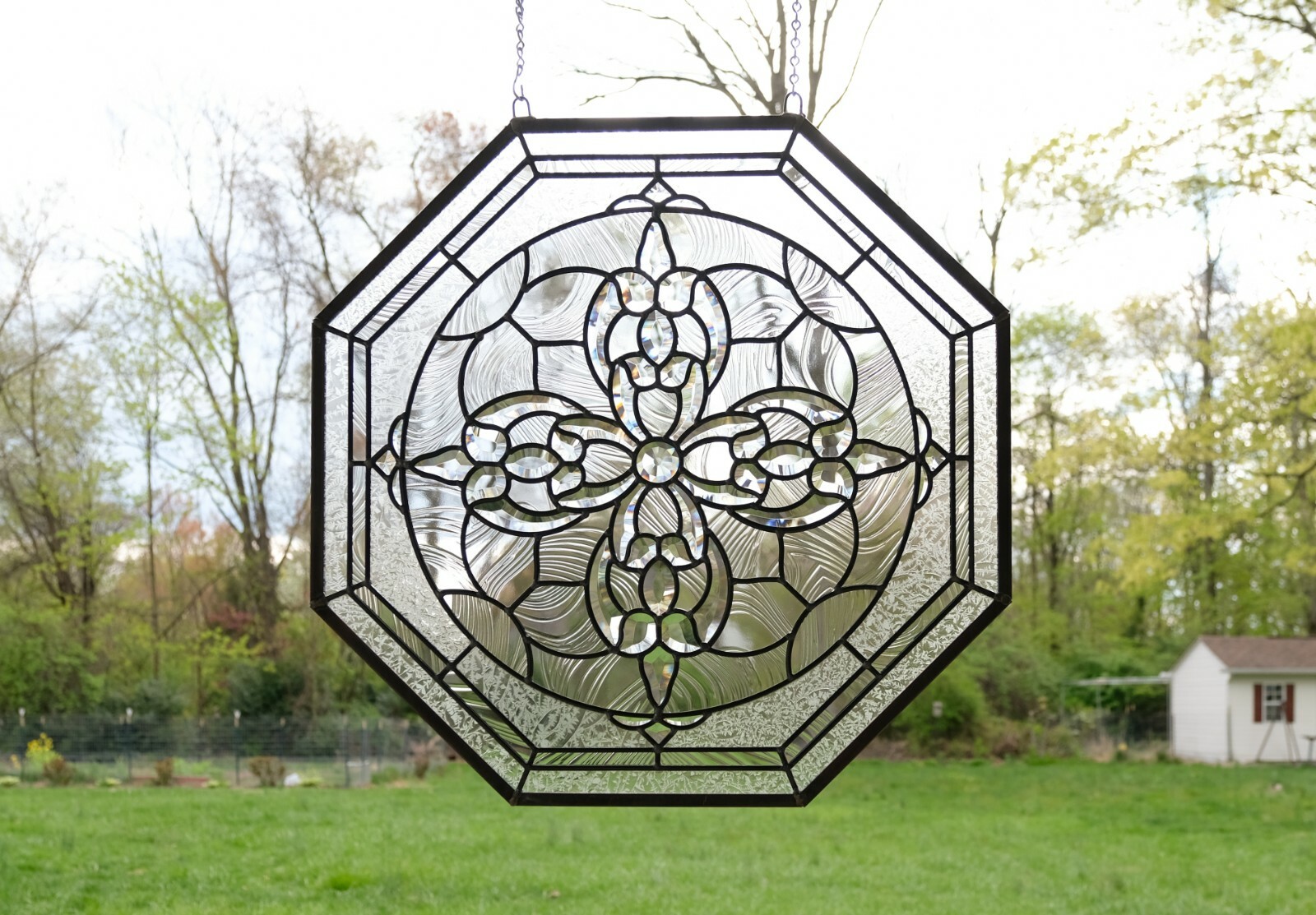 All Clear stained glass Octagon Beveled glass window panel 24" x 24" | eBay