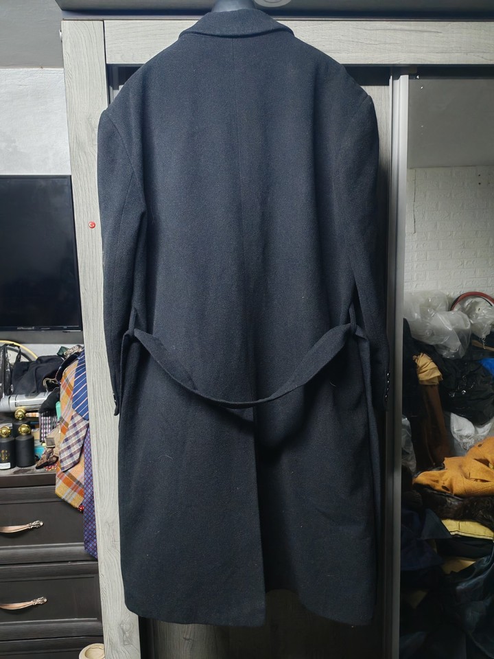 Vintage wool blend classic double breasted belted charcoal over coat ...