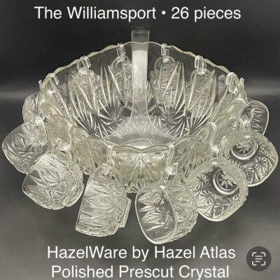 Hazelware by Hazel Atlas Polished Prescut Punch Bowl 26pc 1962-78 Made ...