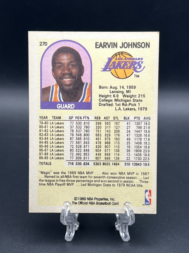 1989-90 NBA Hoops Earvin Johnson #270 Los Angeles Lakers Basketball ...