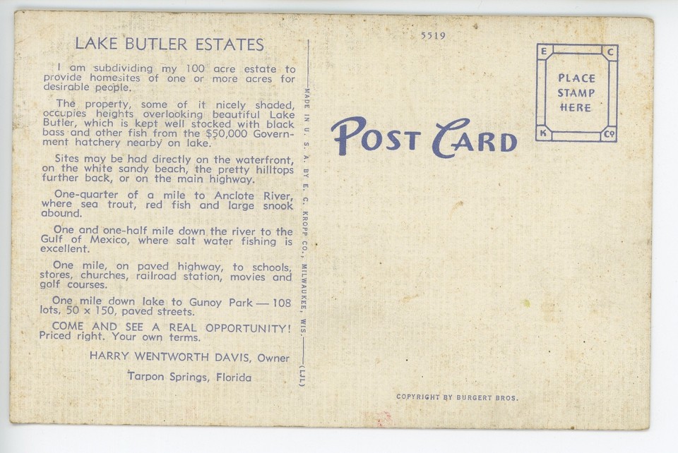 Rare LAKE BUTLER ESTATE Real Estate Advertising PC Tarpon Springs FL ...