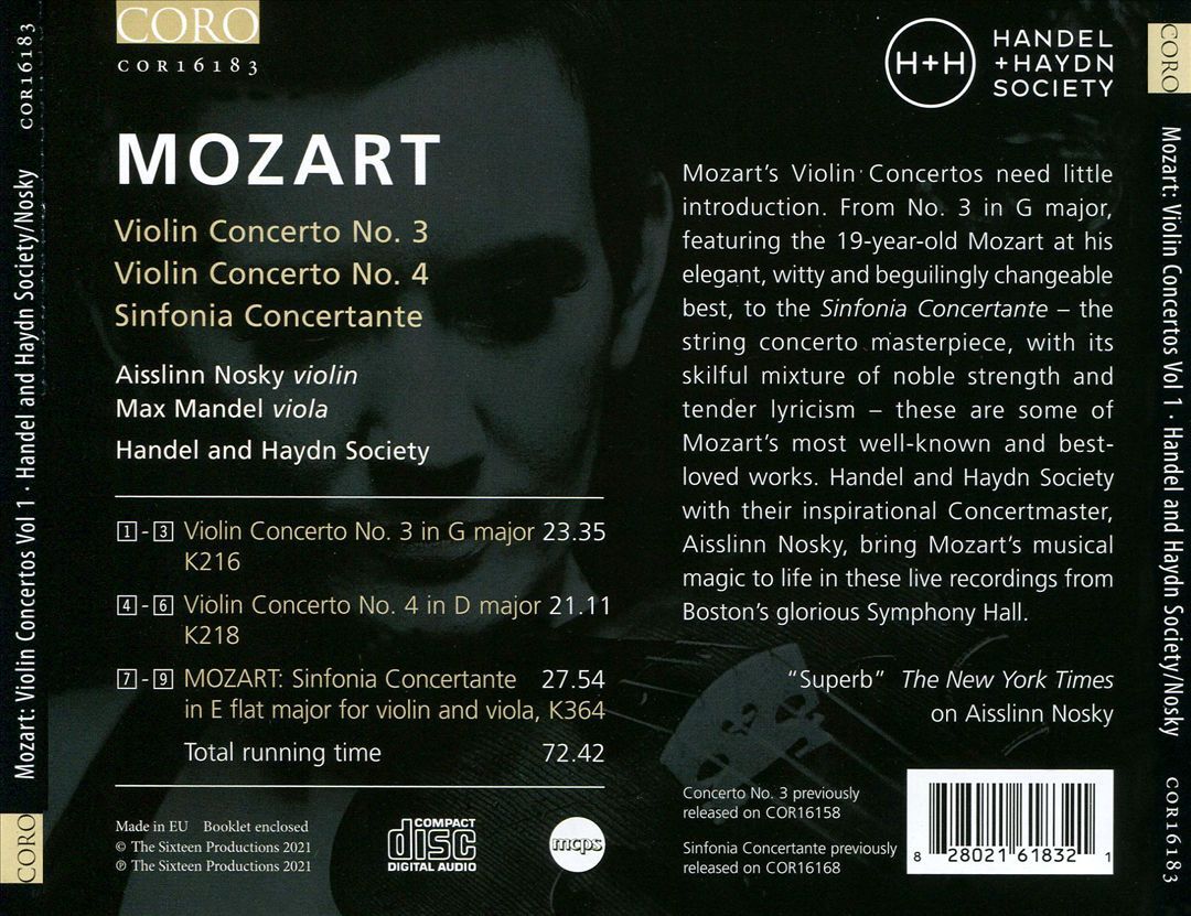 AISSLINN NOSKY / MAX MANDEL / HANDEL AND HADYN SOCIETY MOZART: VIOLIN ...