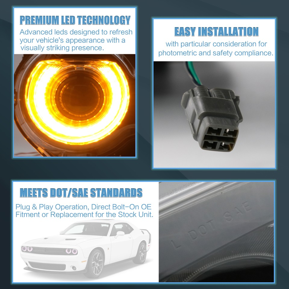 VLAND LED Headlights RGB Color Change Lamps For 2015-2023 Dodge ...