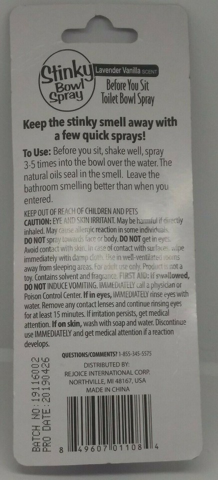 NIP- Stinky Bowl Spray- Lavender Vanilla- Keeps the Stink In The Bowl ...