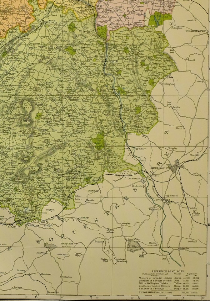 1902 MAP SOUTH SHROPSHIRE BISHOPS CASTLE CHURCH STRETTON MUCH WENLOCK ...
