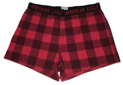American Eagle Red Black Buffalo Plaid Loose Fit One-Button Fly Boxers ...