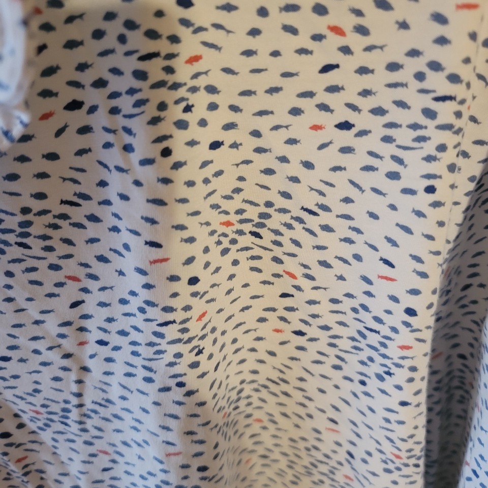 Peter Millar Pima Cotton Polo Shirt L Fish Print Blue White Short ...