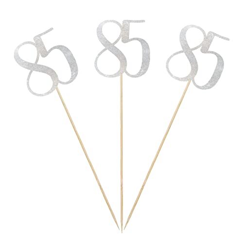 Silver Glitter 85th Birthday Centerpiece Sticks 12-Pack Number 85 Table ...