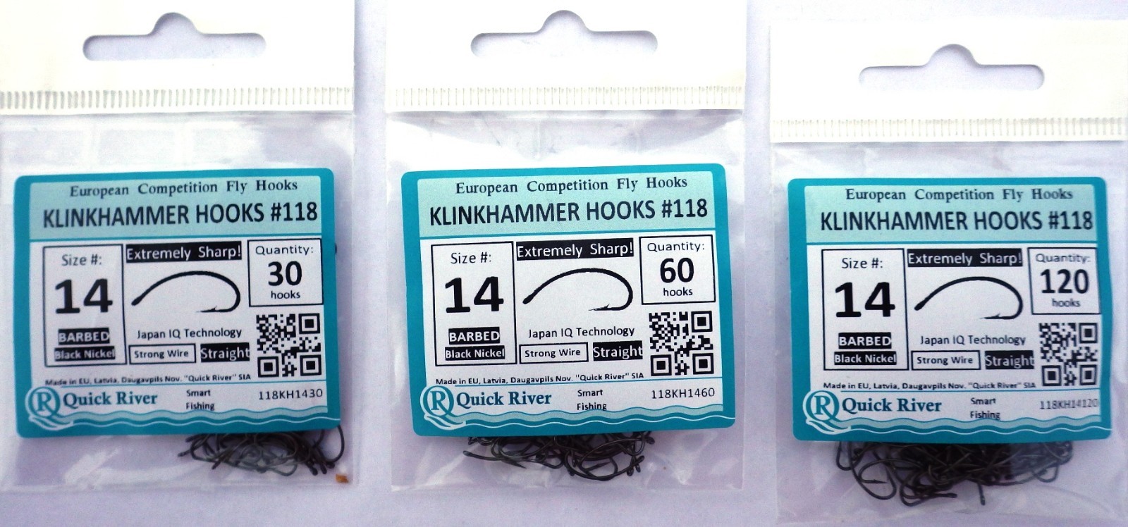 FLY HOOKS KLINKHAMMER Fly Fishing Barbed fly tying hook #118KH #10, 12 ...