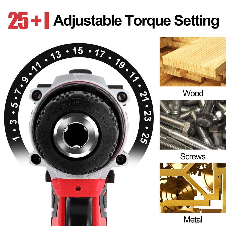 18V Cordless Drill Combi Driver Electric Screwdriver Set with 2 Battery ...