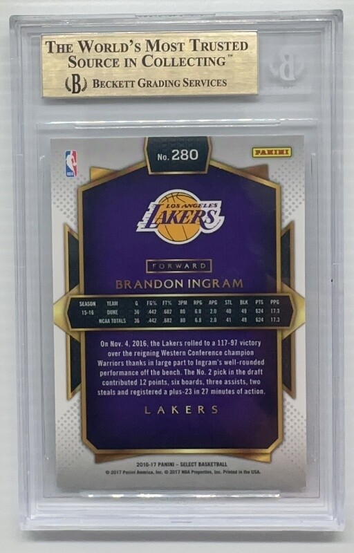 2016-17 Select Brandon Ingram Courtside Rookie Card RC #280 BGS 9.5 ...