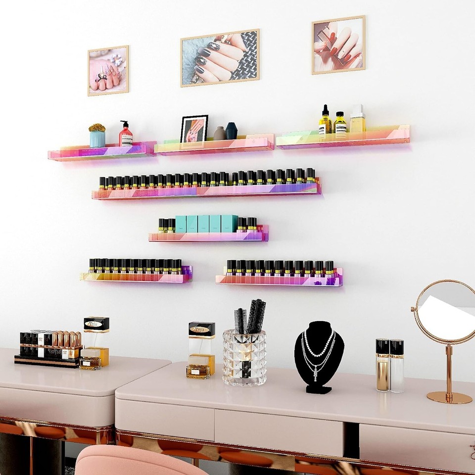 RORKIM 4 Pack 15 Inch Iridescent Acrylic Shelves, Clear Rainbow Kid ...