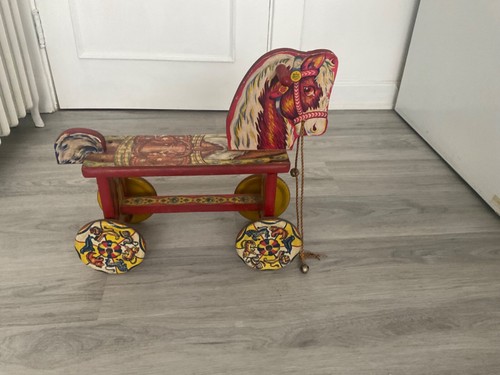 Vintage Metal Masters 1950s Wooden Ride on Pull Toy Horse - Metal ...