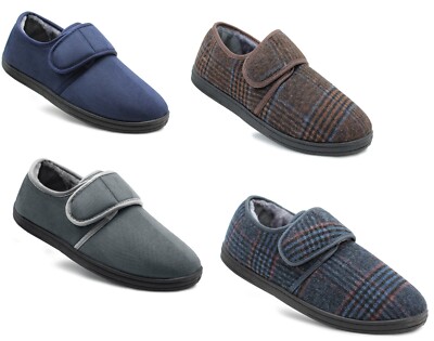 Dr Keller Mens Check Felt Faux Fur Lined Thermal Wide Open Touch Fasten ...