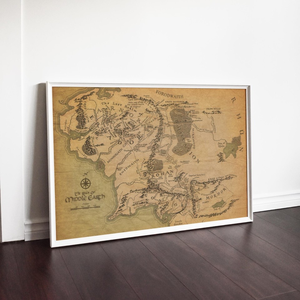 Map of Middle Earth Lord of the Rings JRR Tolkien Wall Art Poster Print ...