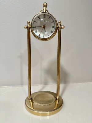 Glass Orb Brass Desk Clock THE KING'S INDIA 17 Jewel Movement Tilt ...